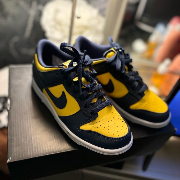 Nike | Shoes | Sold Nike Yellow And Blue Dunks Sneakers 45y | Poshmark